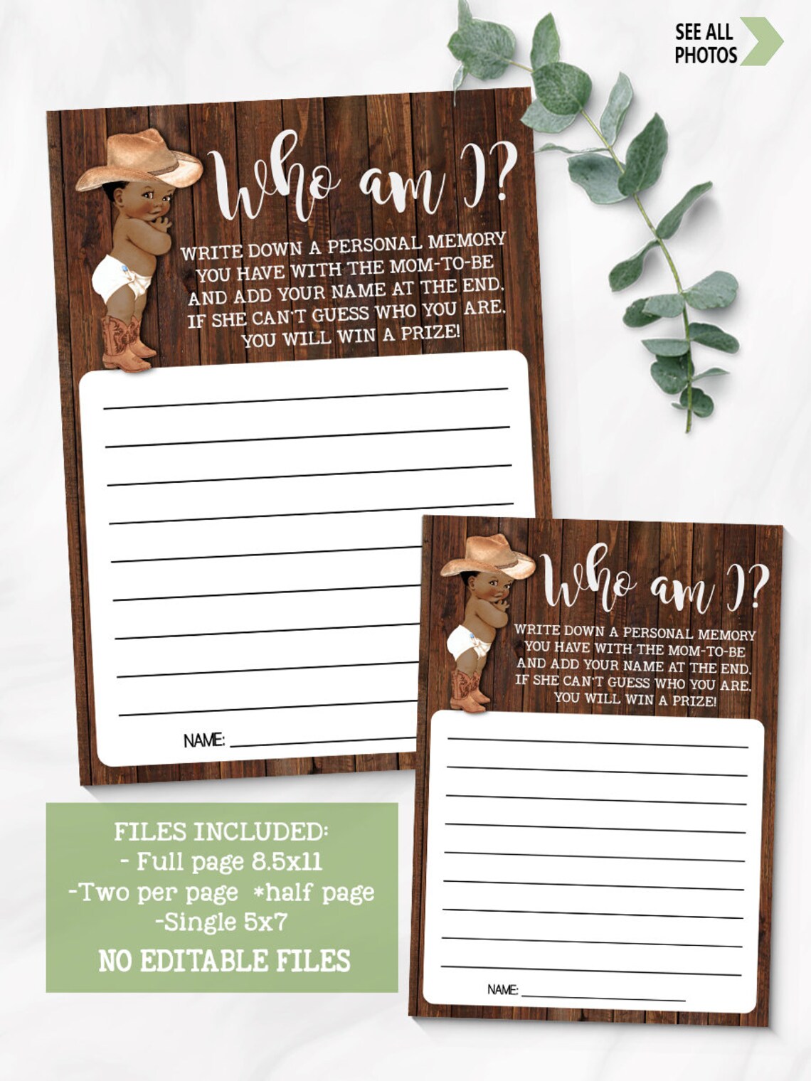 Cowboy Who Am I Baby Shower Game Guess Who I Am Activity - Etsy