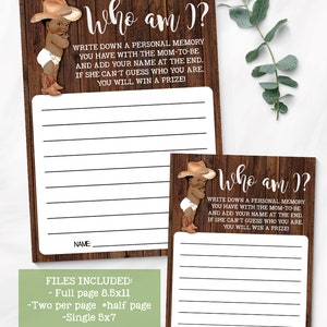 Cowboy Who Am I Baby Shower Game Guess Who I Am Activity African ...