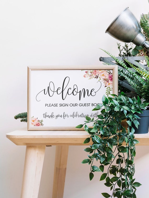 Welcome Please Sign Our Guest Book Sign Pink Flowers Bridal | Etsy