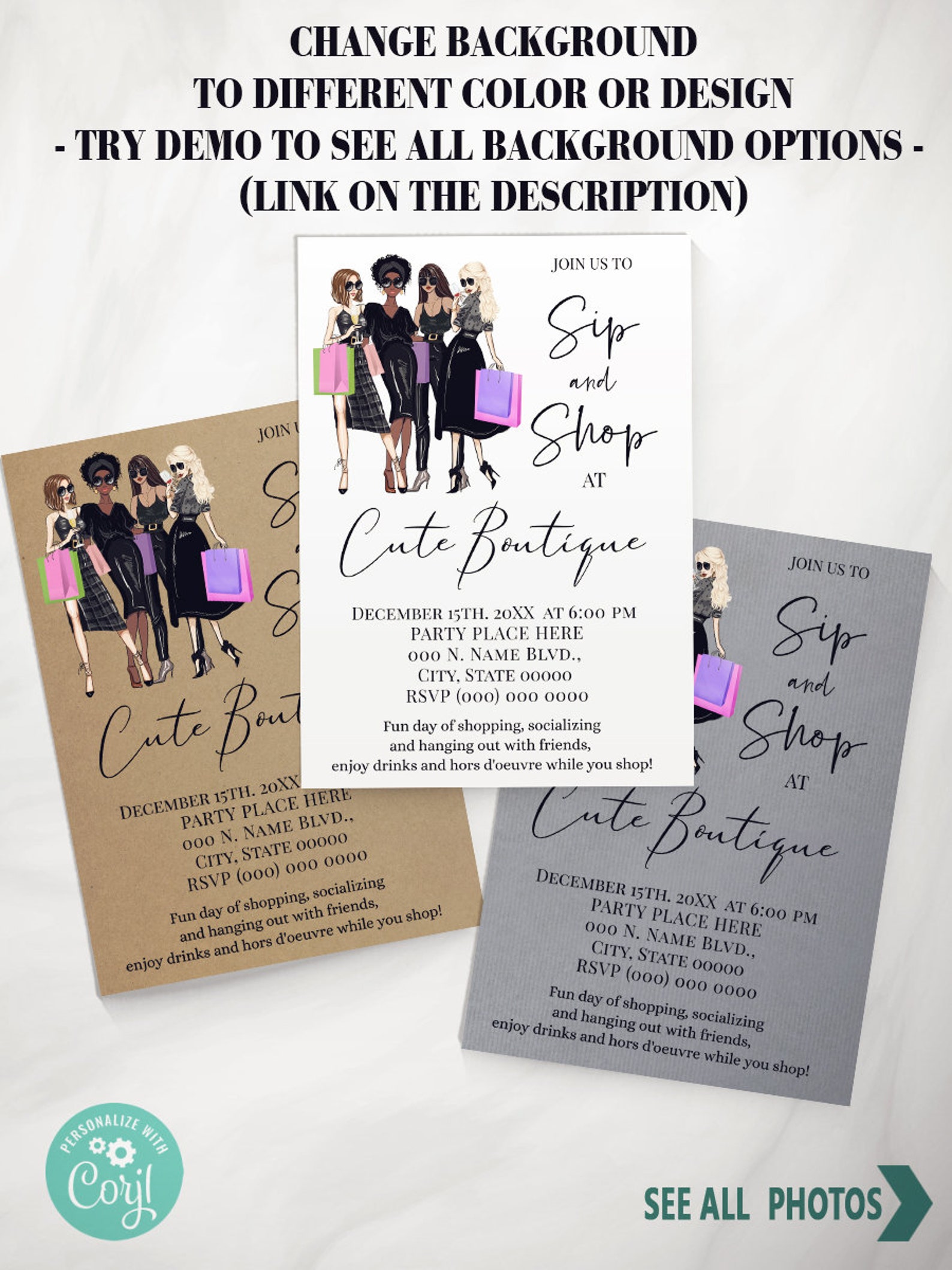 Minimalist Sip and Shop Boutique Opening Invitation, Shop & Drinks ...