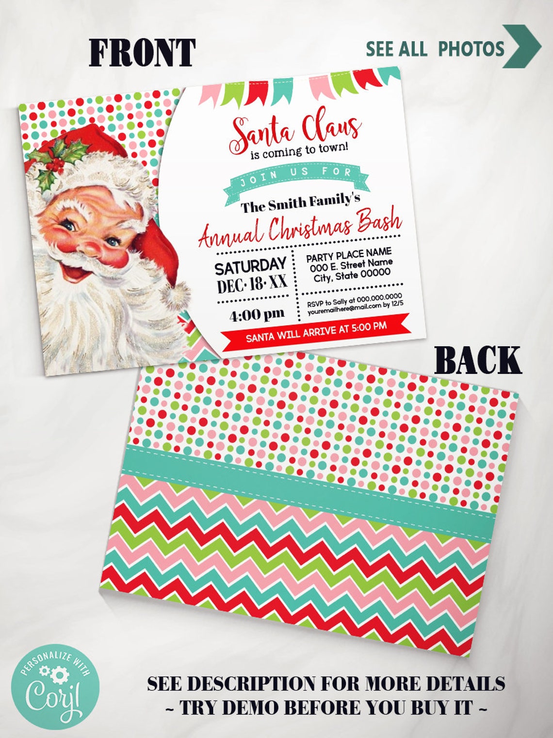 Vintage Santa Invitation Santa Claus is Coming to Town Annual - Etsy