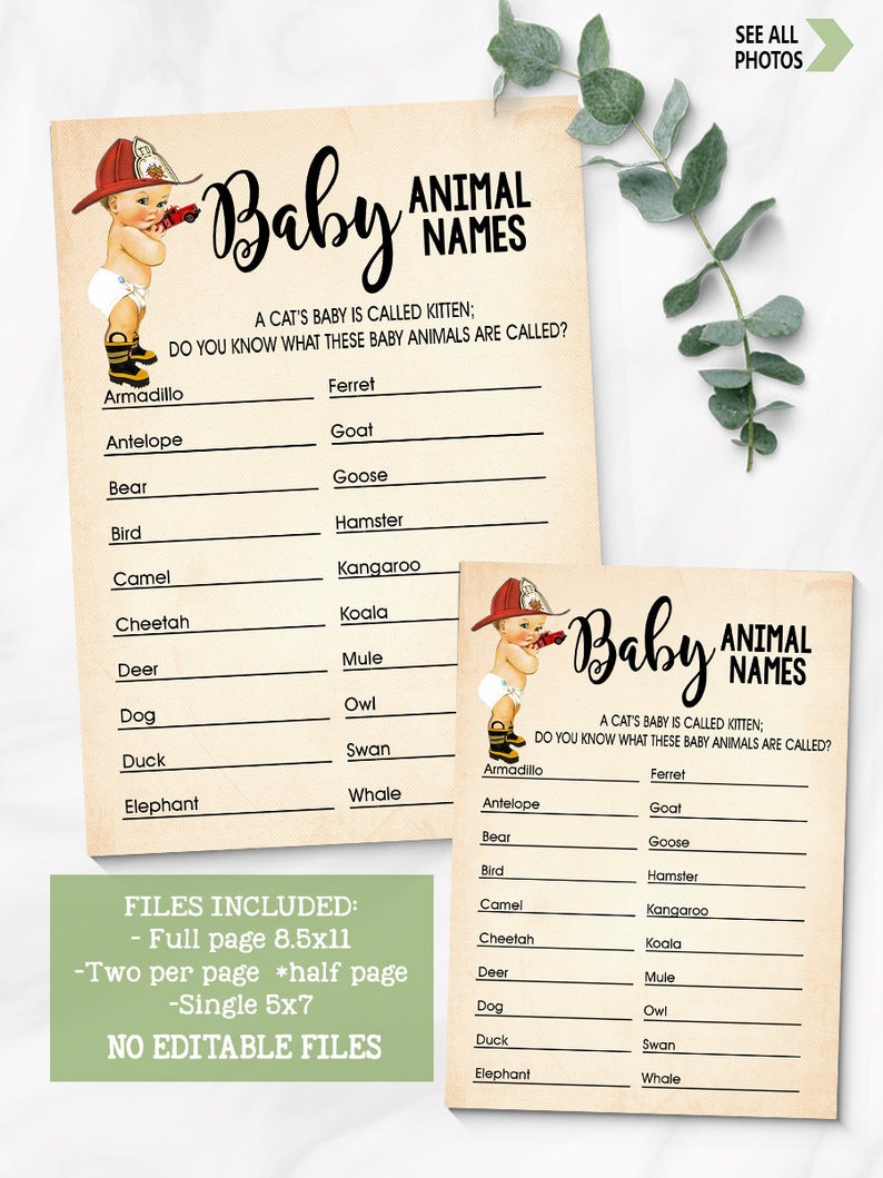 Fireman Guess Baby Animals Name Baby Shower Game Firetruck - Etsy