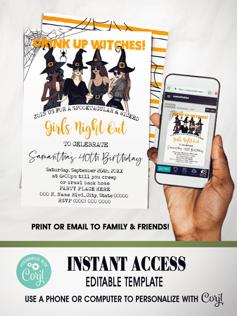 Halloween Girls Night Out Party Invite Drink up Witches - Etsy