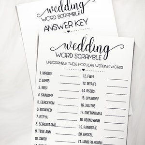 Wedding Word Scramble Game Bridal Shower Activity Game White Back or ...