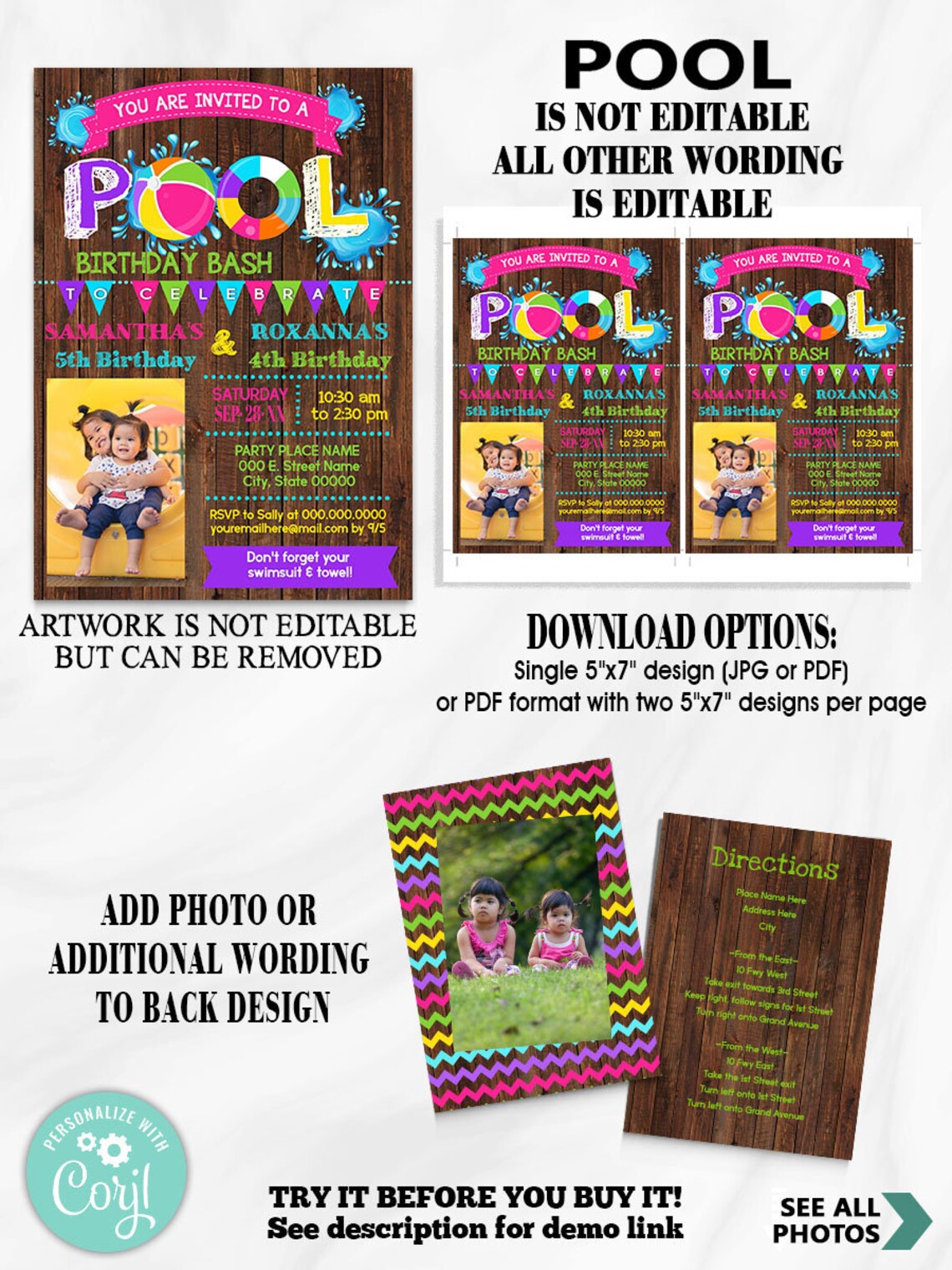 Hot Pink Pool Summer Backyard Water Bash Invitation Wooden - Etsy