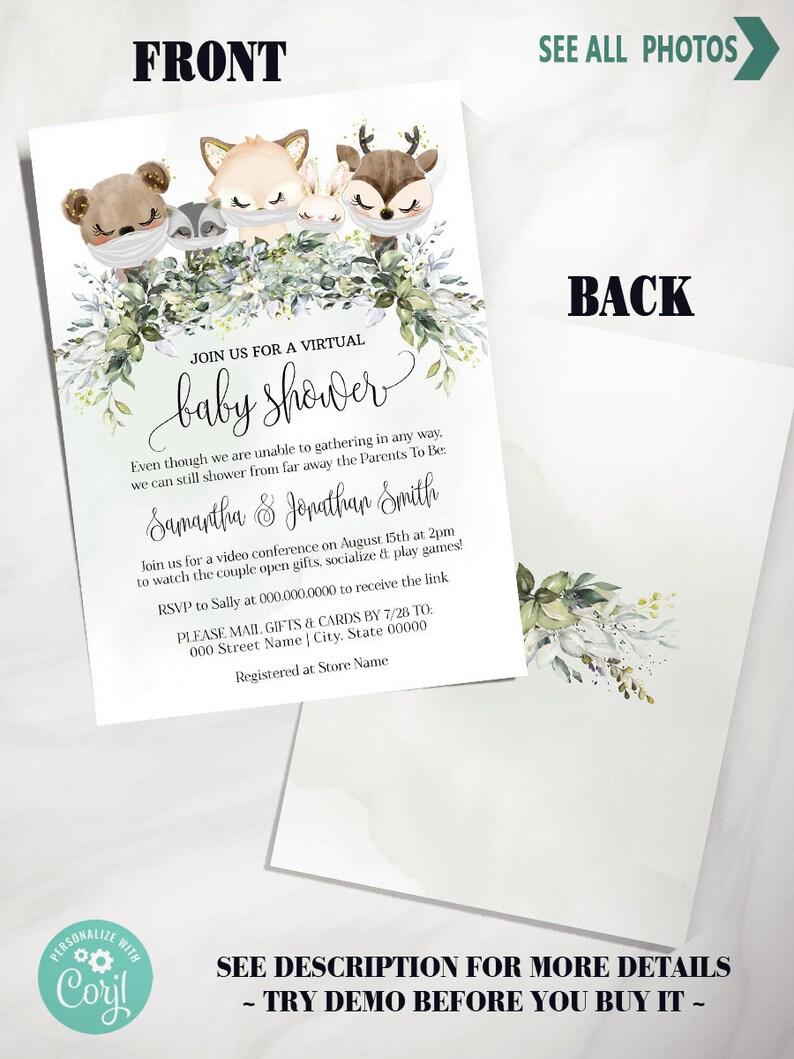 Virtual Baby Shower Invitation Forest Woodland Animal Invite | Etsy