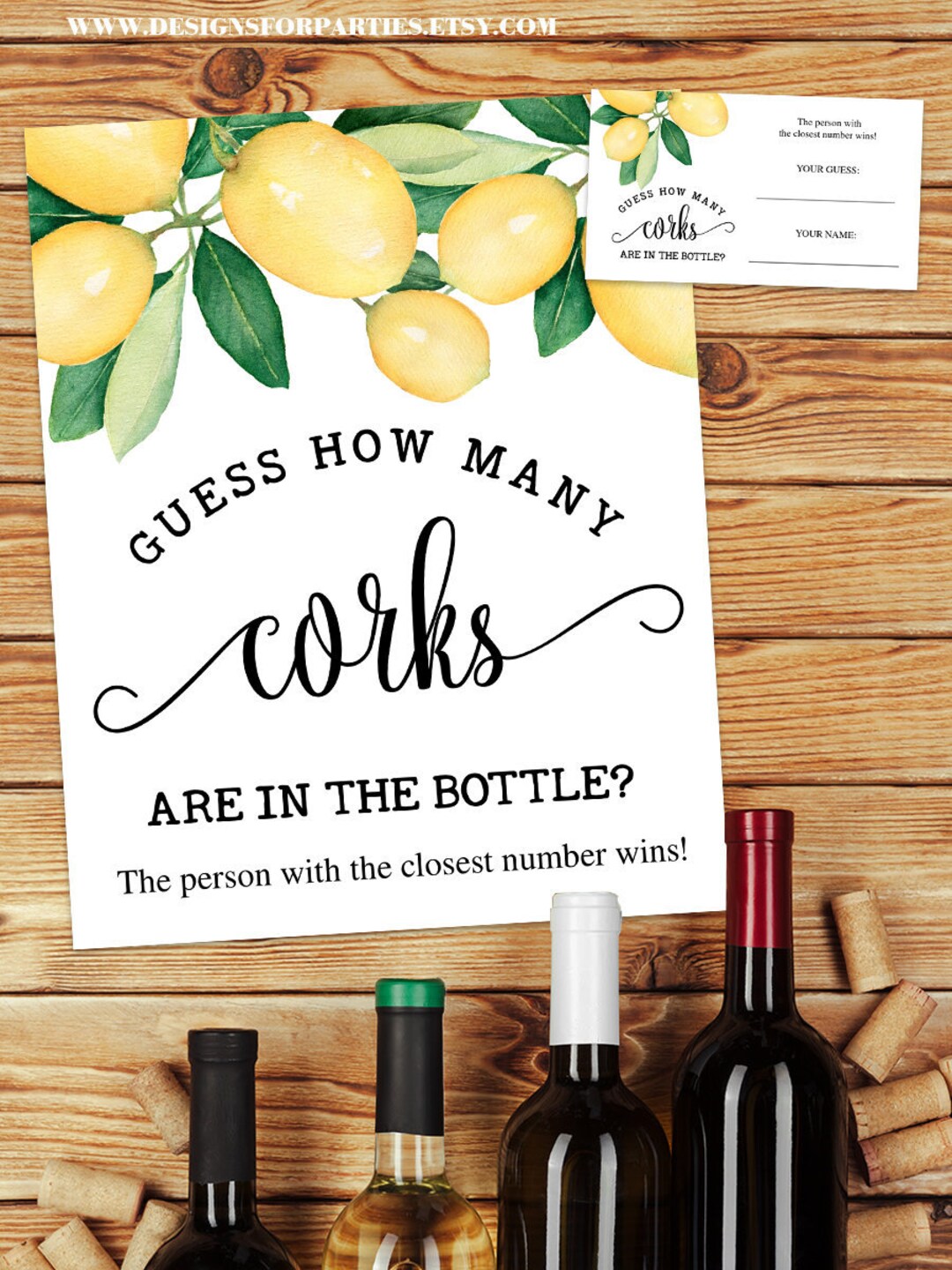 Guess How Many Corks Game Bridal Shower Couples Shower Lemon Citrus ...
