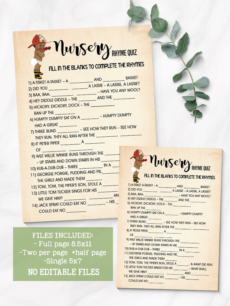Fireman Nursery Rhymes Baby Shower Game Complete the Rhyme - Etsy