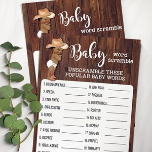 Cowboy Word Scramble Baby Shower Game Baby Word Scramble Activity ...