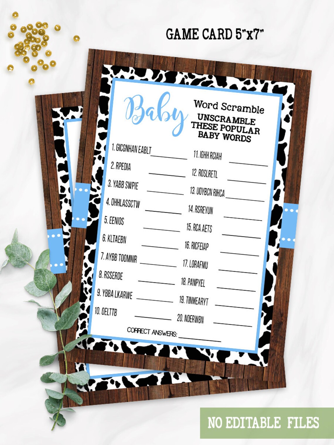 Blue Western Cowboy Baby Shower Word Scramble Game (ready to Print) 05 ...