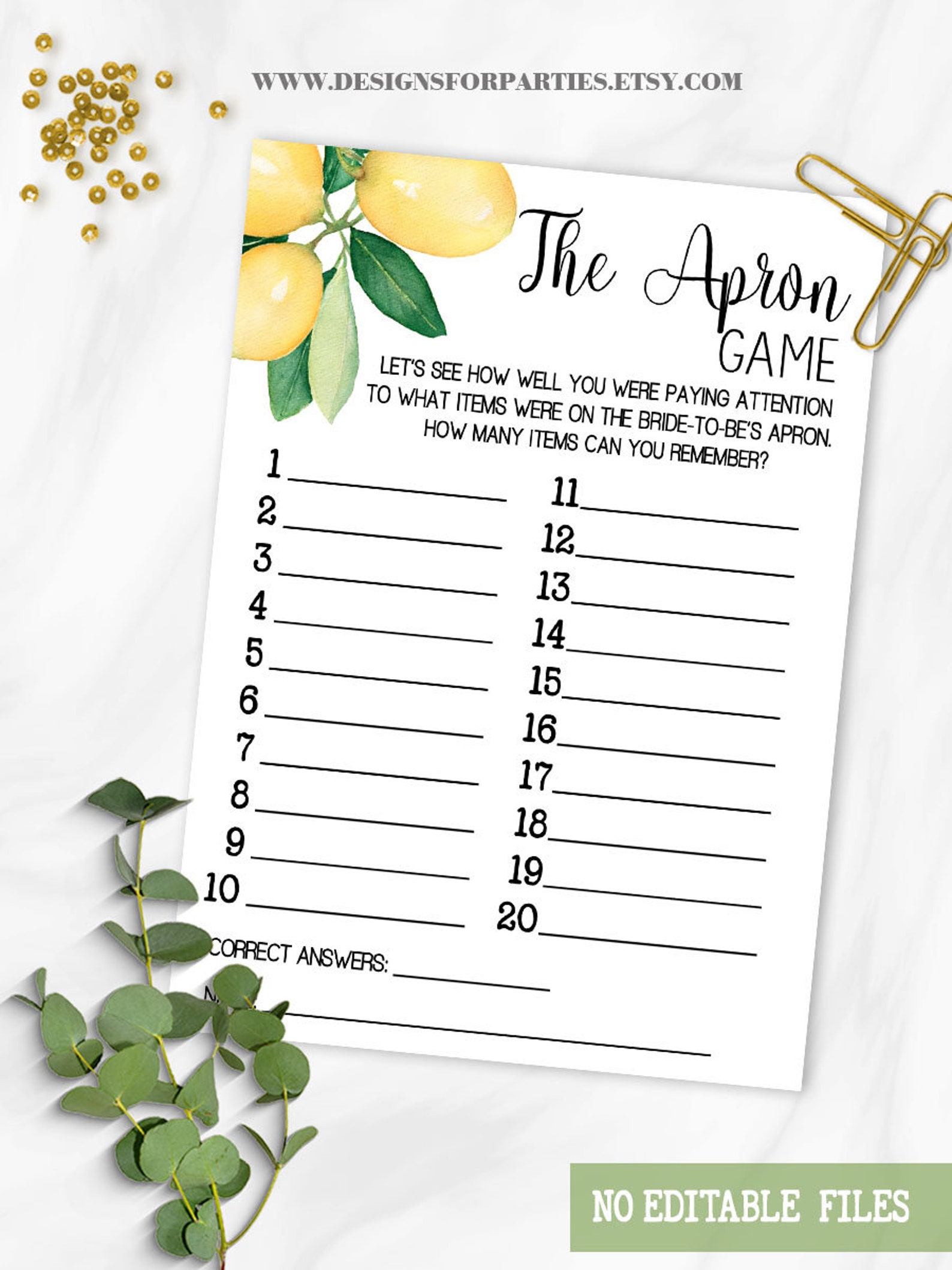 The Apron Game Bridal Shower Memory Game Lemon Citrus Lemons Etsy