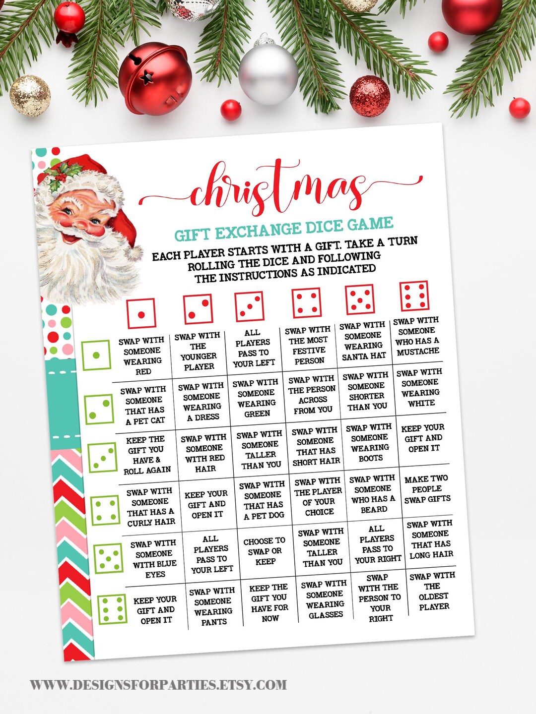 Christmas Roll the Dice Game, Gift Exchange Dice Game, Retro Family ...