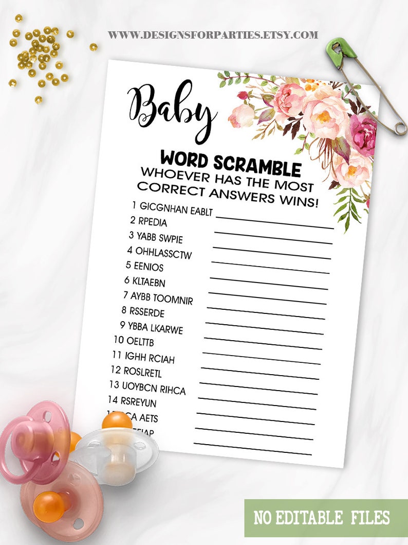 Pink Floral Baby Word Scramble Baby Shower Game Pink Flowers | Etsy