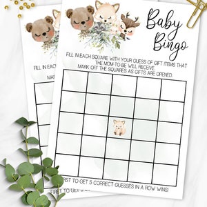 Forest Animals Baby Shower Bingo, Bingo Baby Shower Editable Game ...