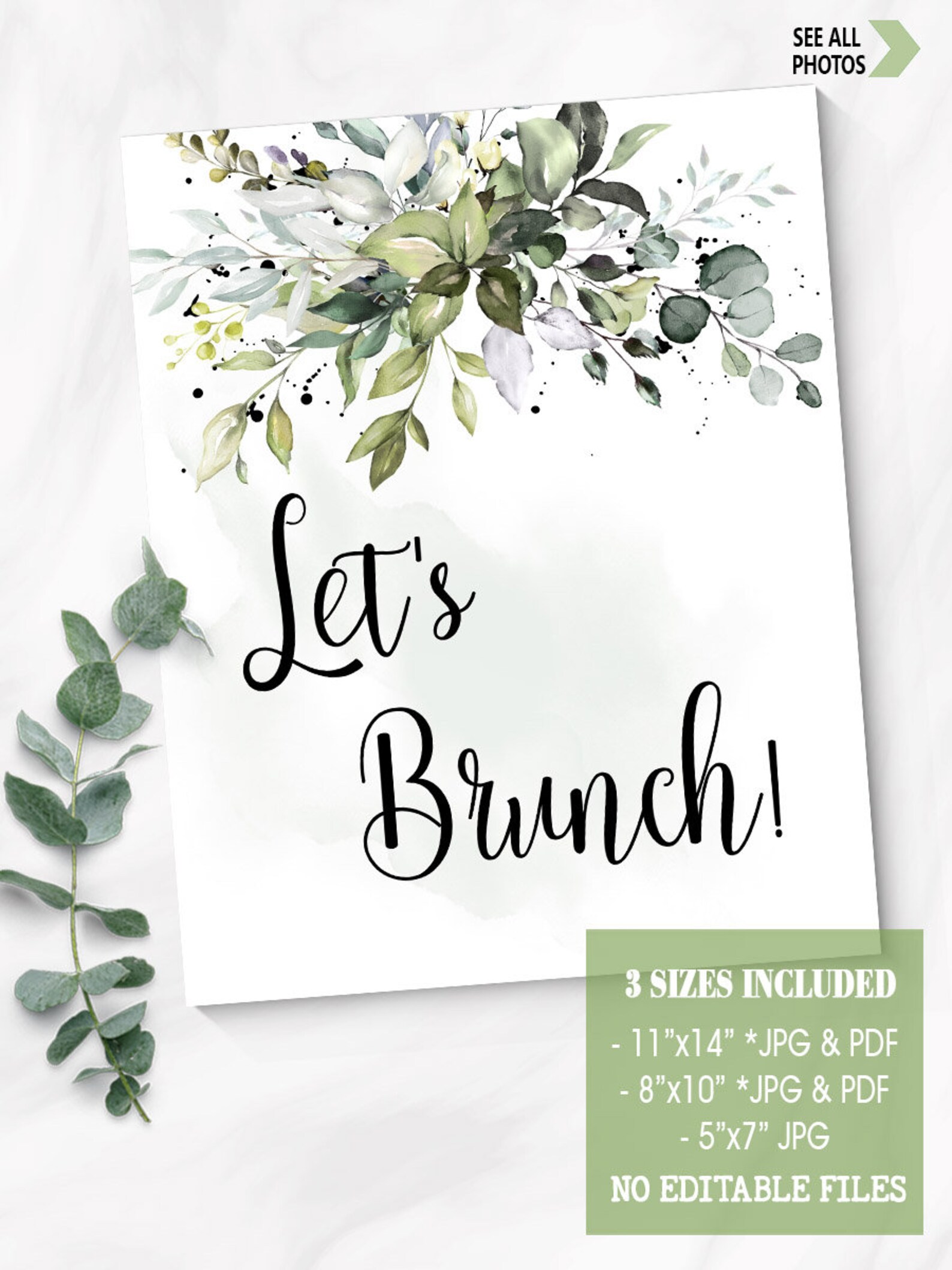 Greenery Let's Brunch Sign Bridal Shower Sign Wedding - Etsy