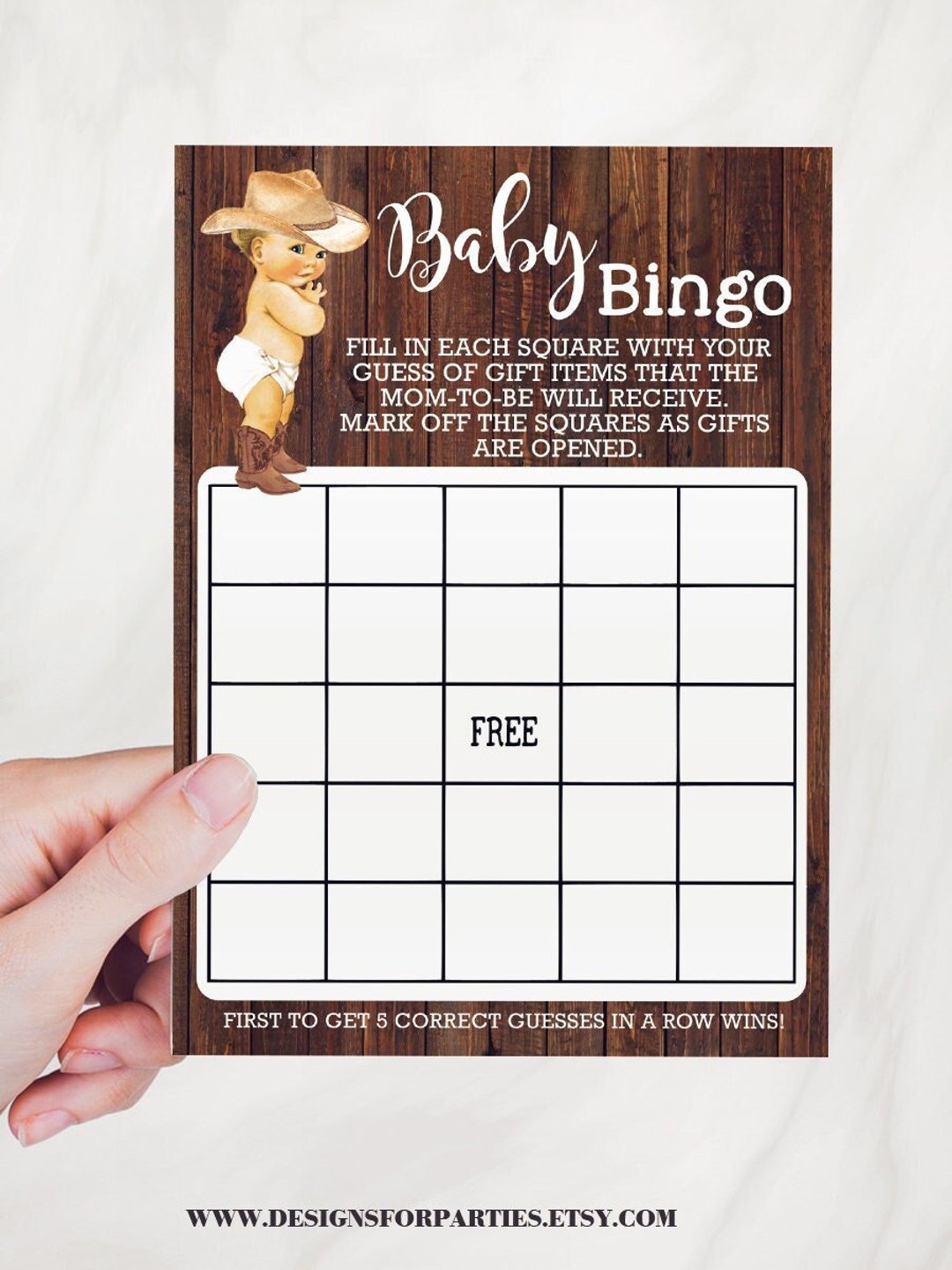 Cowboy Baby Shower Bingo Game Guess Gift Bingo Game Boy Country Western ...