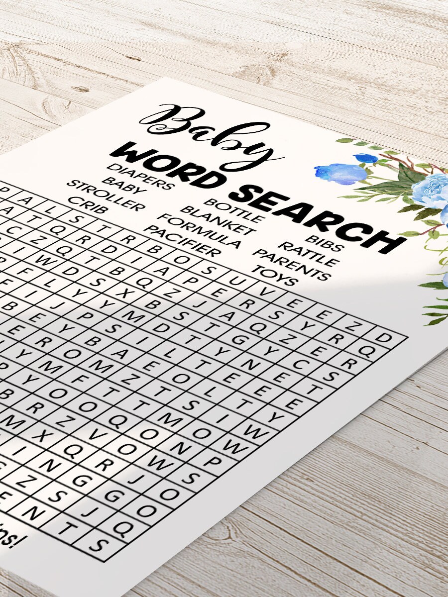 Blue Flowers Baby Word Search Game Baby Shower Game Blue - Etsy