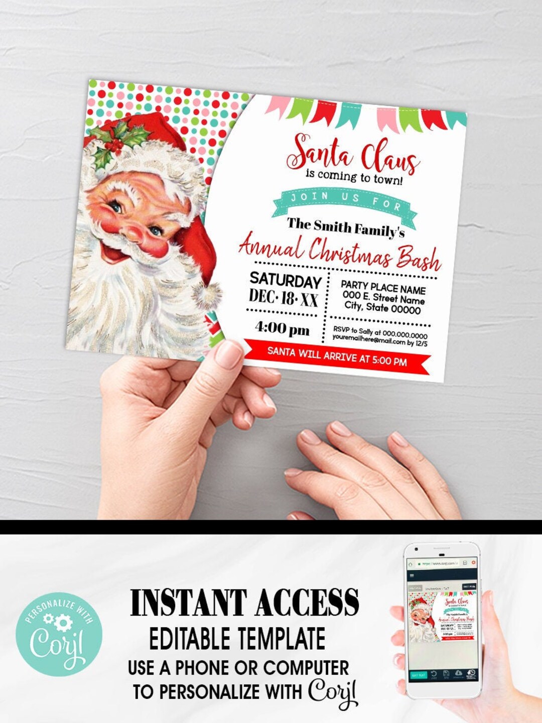 Vintage Santa Invitation Santa Claus is Coming to Town Annual Christmas ...