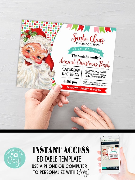 Vintage Santa invitation Santa Claus is coming to town Annual | Etsy