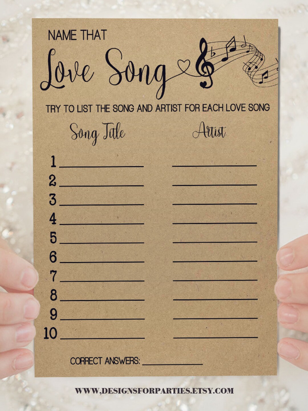 Name That Song Game Bridal Shower Activity Name That Tune White Back or ...