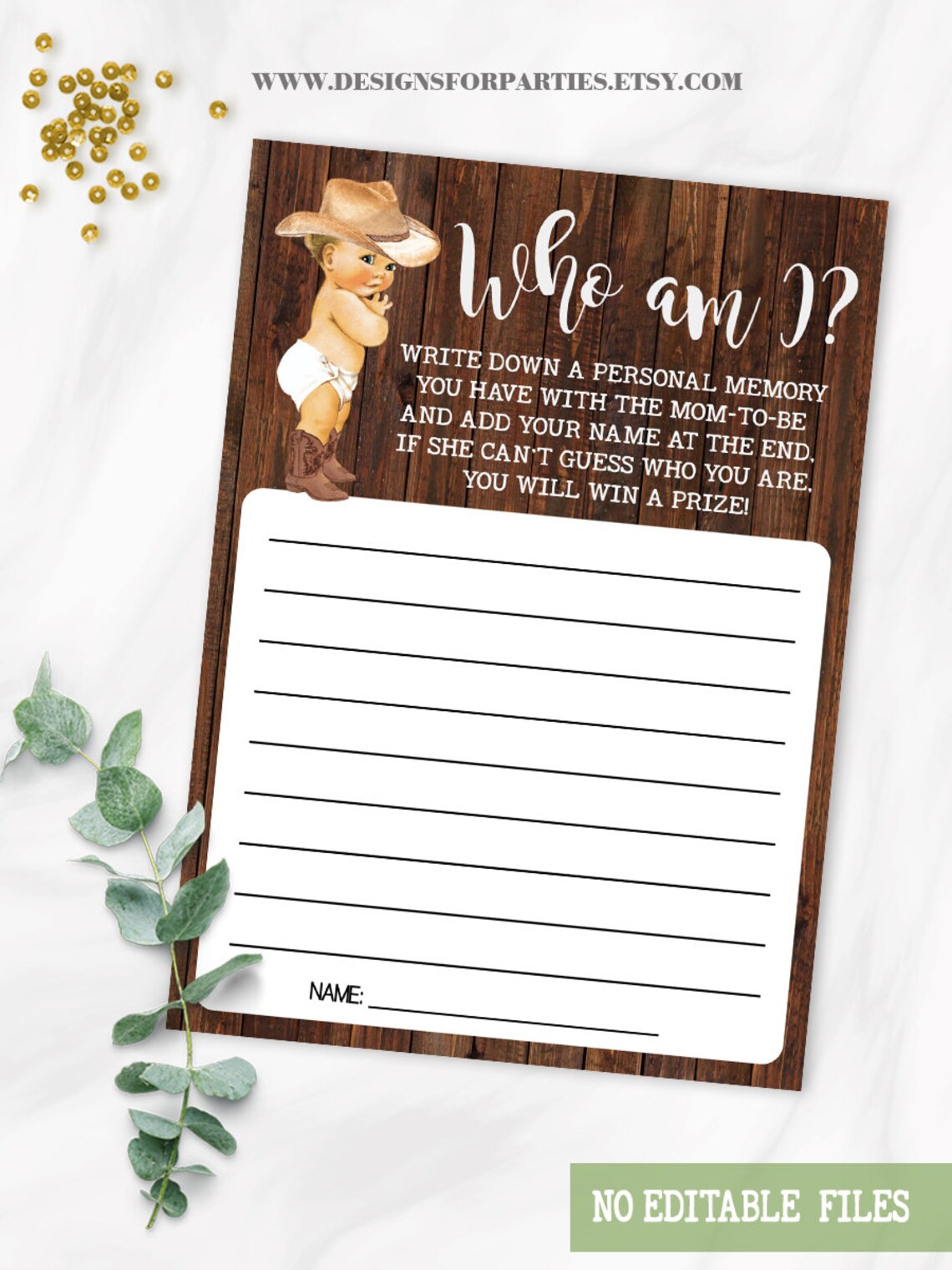 Cowboy Who Am I Baby Shower Game Guess Who I Am Boy Rustic - Etsy