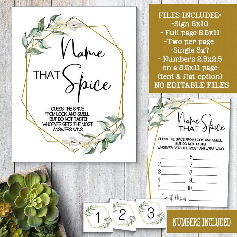 Guess the Spice Game Bridal Shower Activity Name the Spice Greenery ...