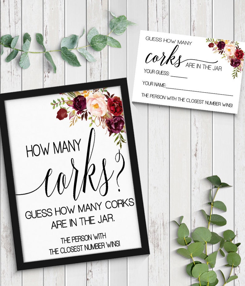 Guess How Many Corks Game Bridal Shower Couples Shower Marsala - Etsy