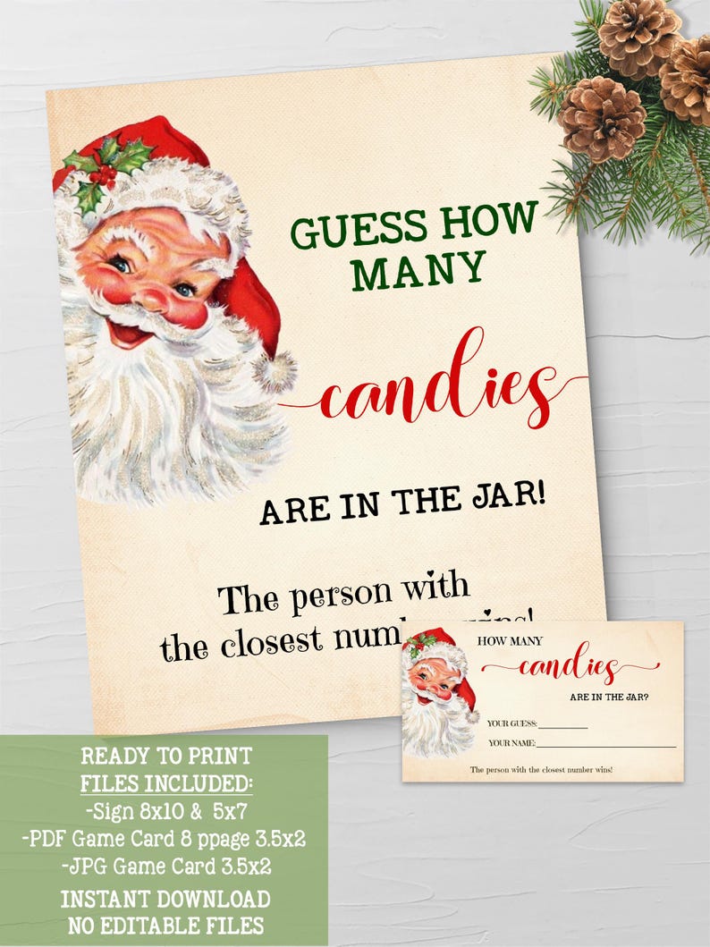 Christmas Guess How Many Candies Are in the Jar Game Santa Xmas Family ...