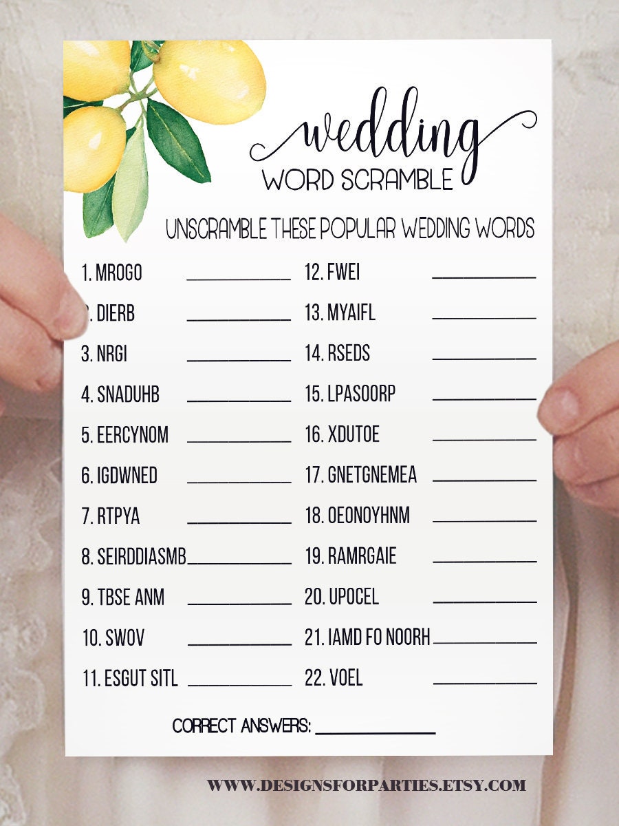 Wedding Word Scramble With Answers