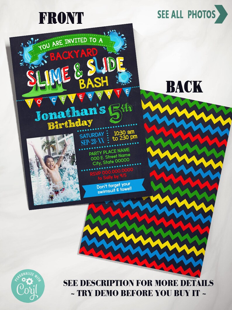 Slime & Slide Backyard Bash Invitation Water and Slime Bash - Etsy