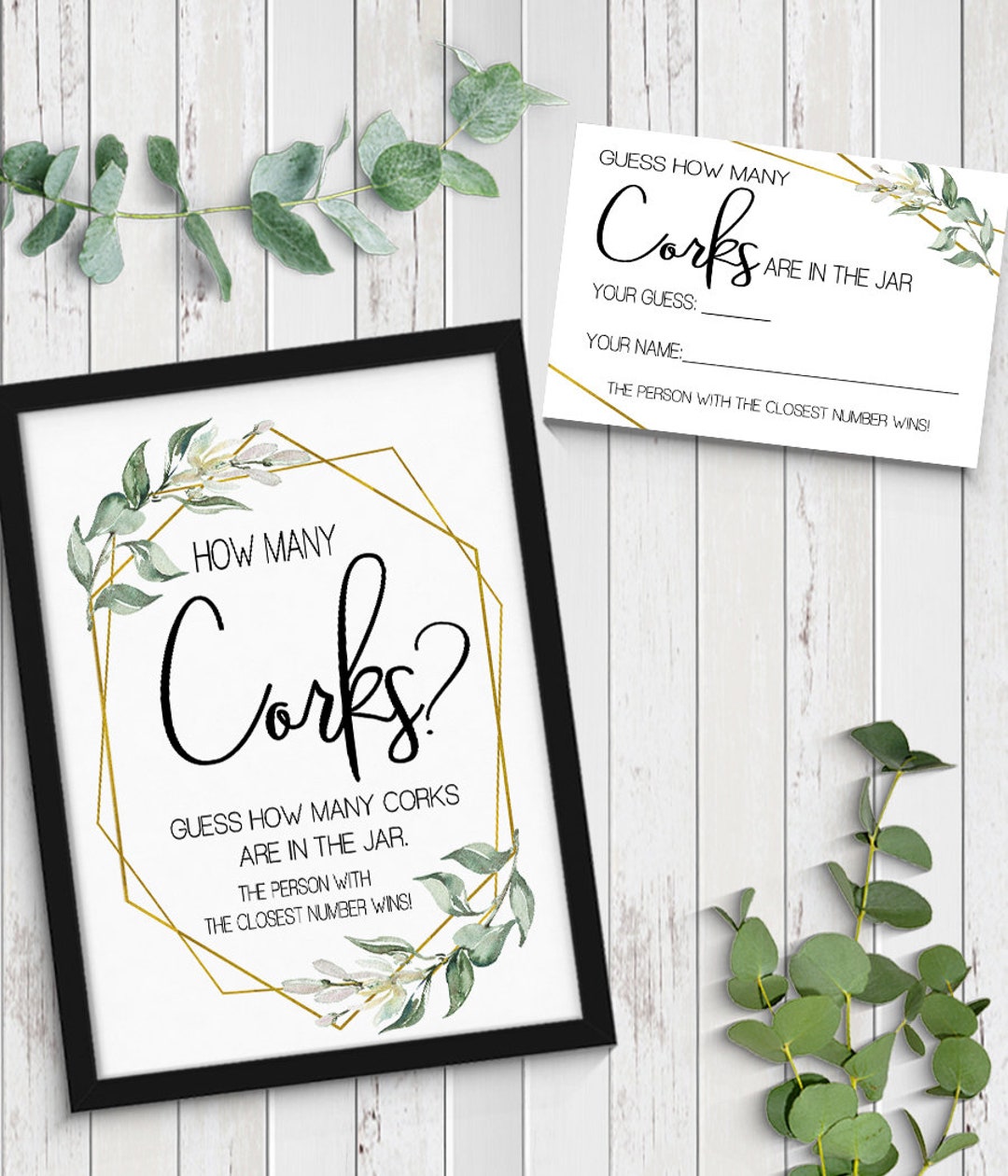 Guess How Many Corks Game Bridal Shower Couples Shower Greenery Gold ...