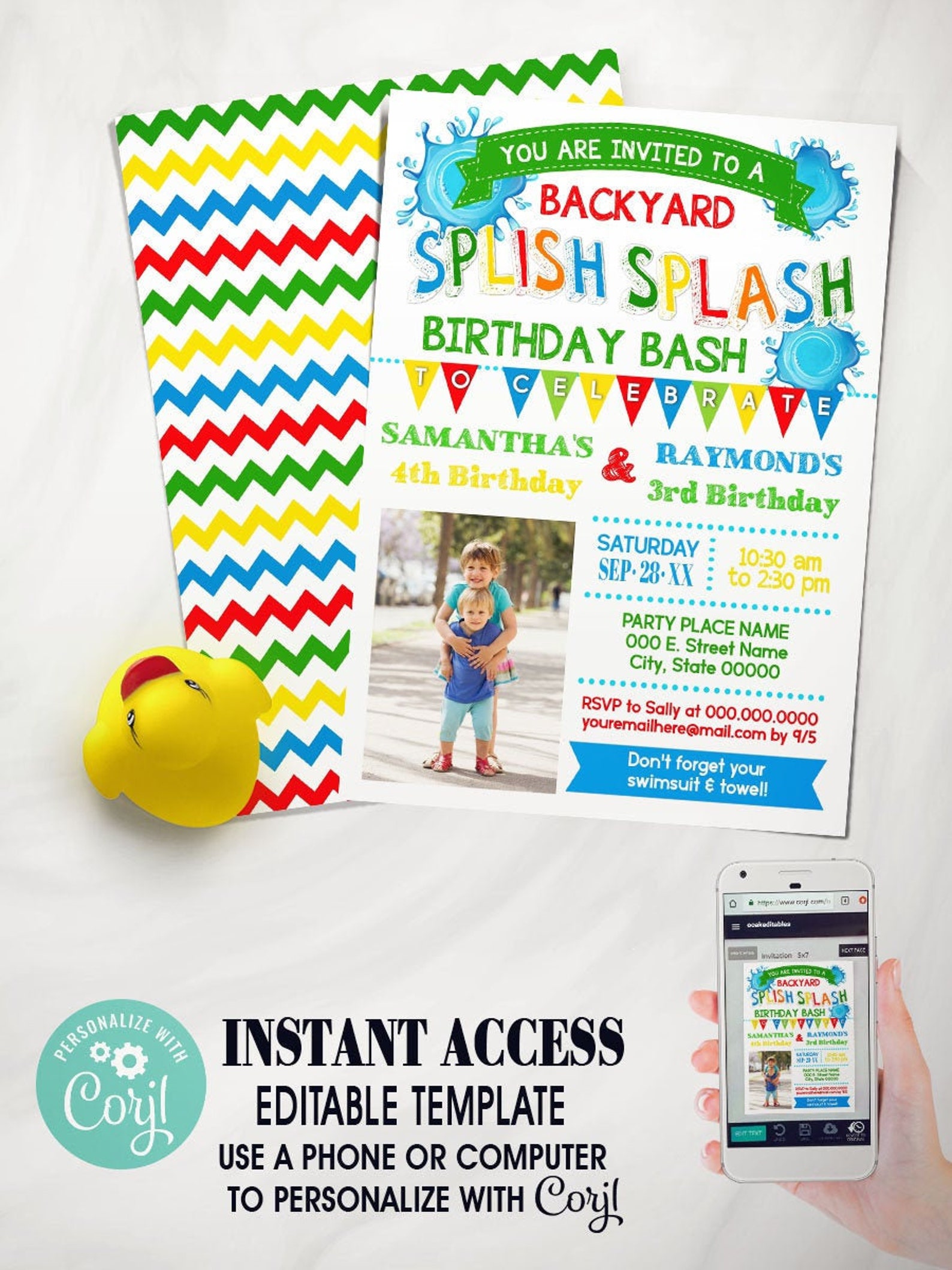 Splish Splash Summer Backyard Water Bash Invitation Combined - Etsy