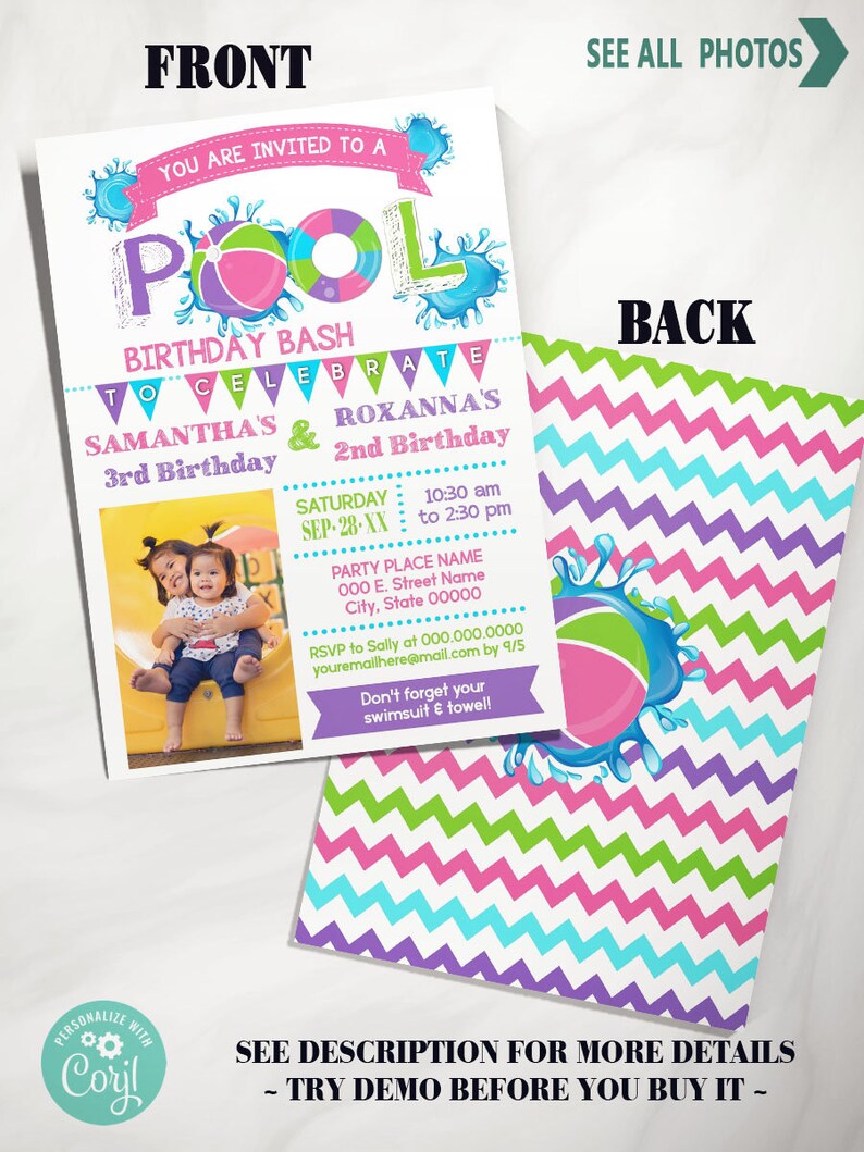 Pink Pool Summer Backyard Water Bash Birthday Invitation - Etsy
