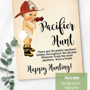 Fireman Pacifier Hunt Baby Shower Game, Firefightertheme (ready to ...