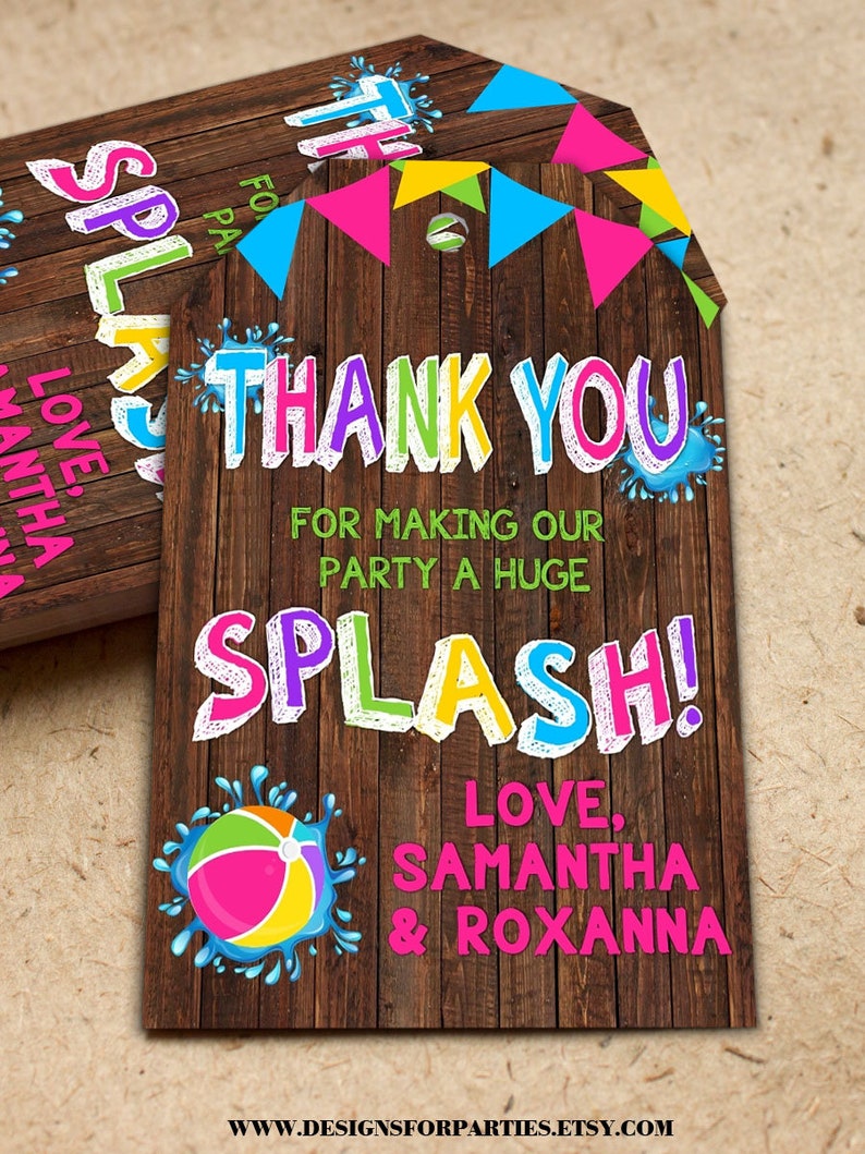 Thank You Tag Pool Waterslide Summer Bash Birthday Favor Tag - Etsy