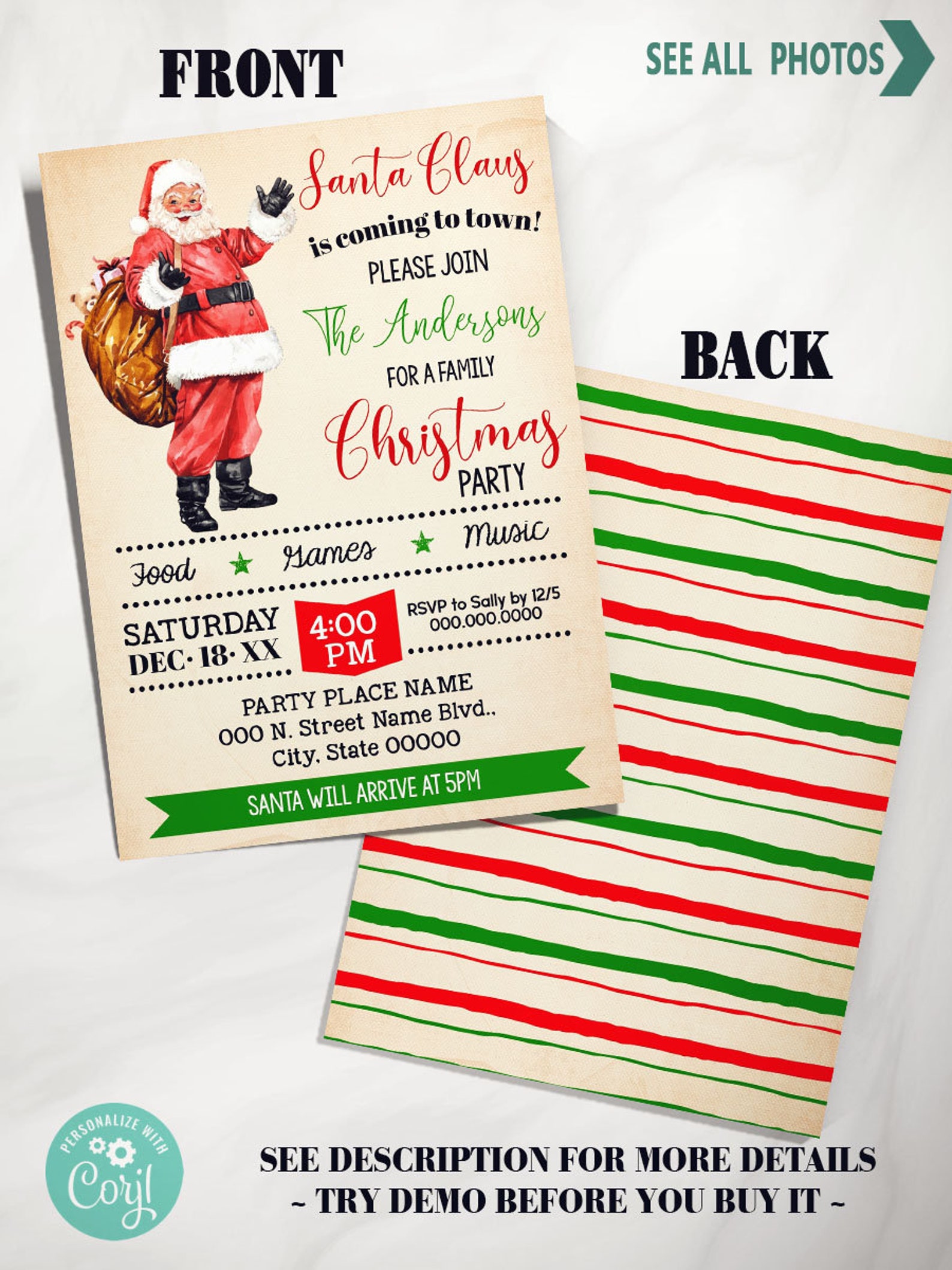 Santa Claus is Coming to Town Invitation Annual Christmas Bash - Etsy