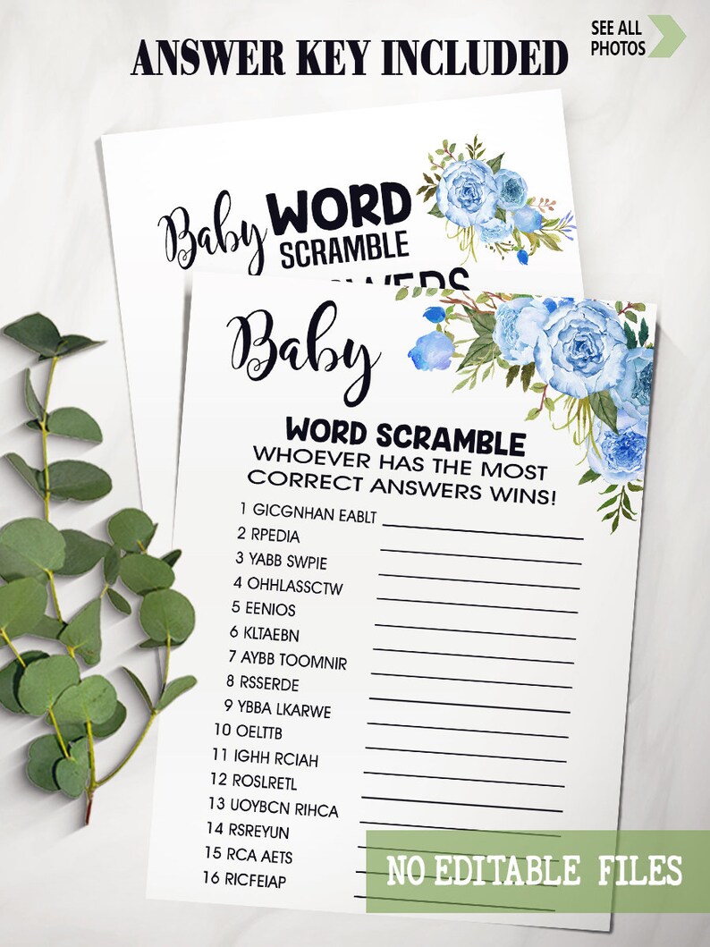 Blue Floral Baby Word Scramble Baby Shower Game Blue Flowers - Etsy