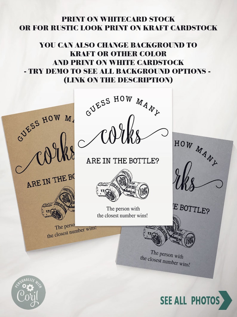 Guess How Many Corks Game Bridal Shower Editable Game Couples - Etsy