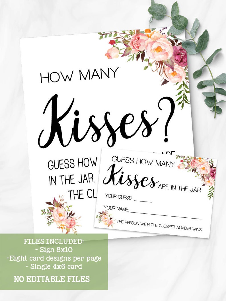 Guess How Many Kisses Game Bridal Shower Game Activity Pink Boho Chic ...