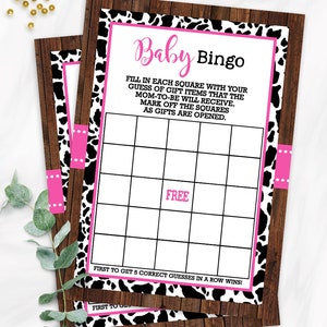 Cowgirl Pink Cow Baby Shower Bingo Game, Guess Gift Baby Shower Game ...