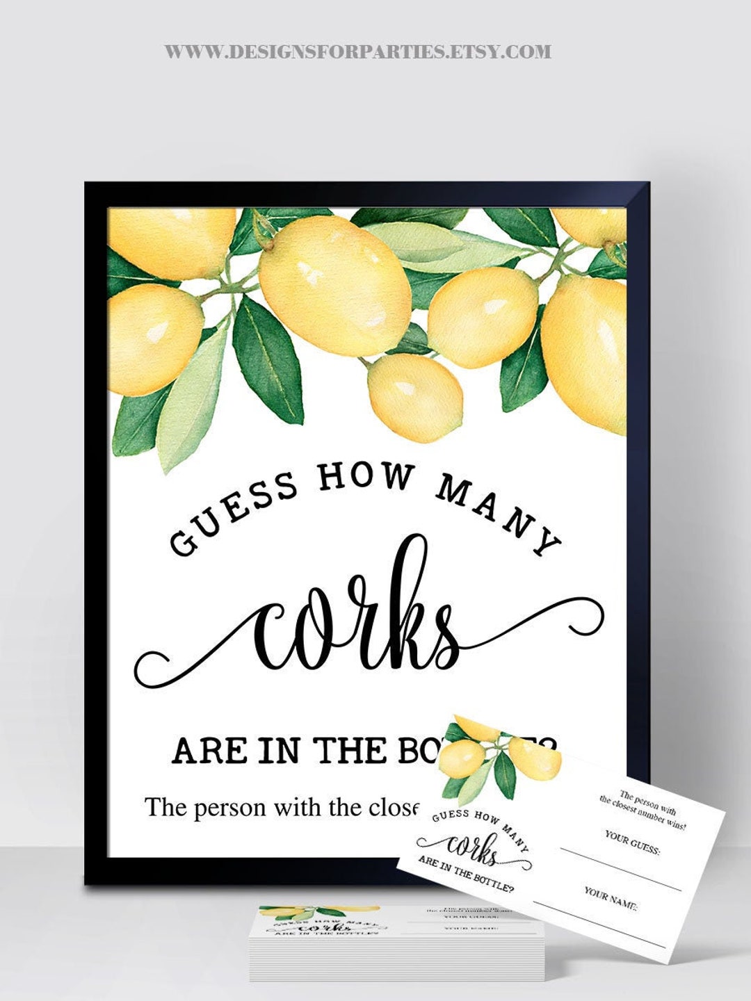 Guess How Many Corks Game Bridal Shower Couples Shower Lemon Citrus ...