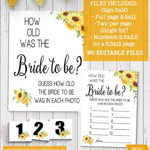 How Old Were Was Bride Game Guess Her Age Bridal Shower Activity Game ...