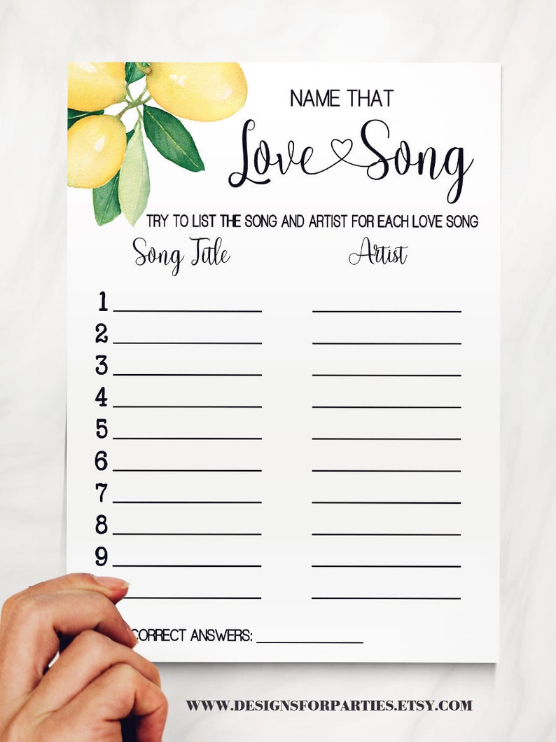 Name That Song Game Bridal Shower Activity Name That Tune - Etsy