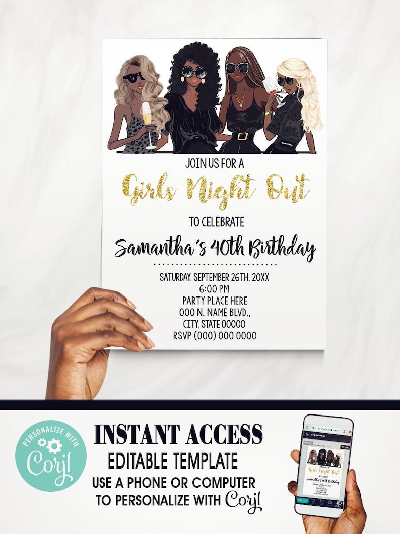 Girls Night Out Birthday Invitation Lets Have Drinks Party | Etsy