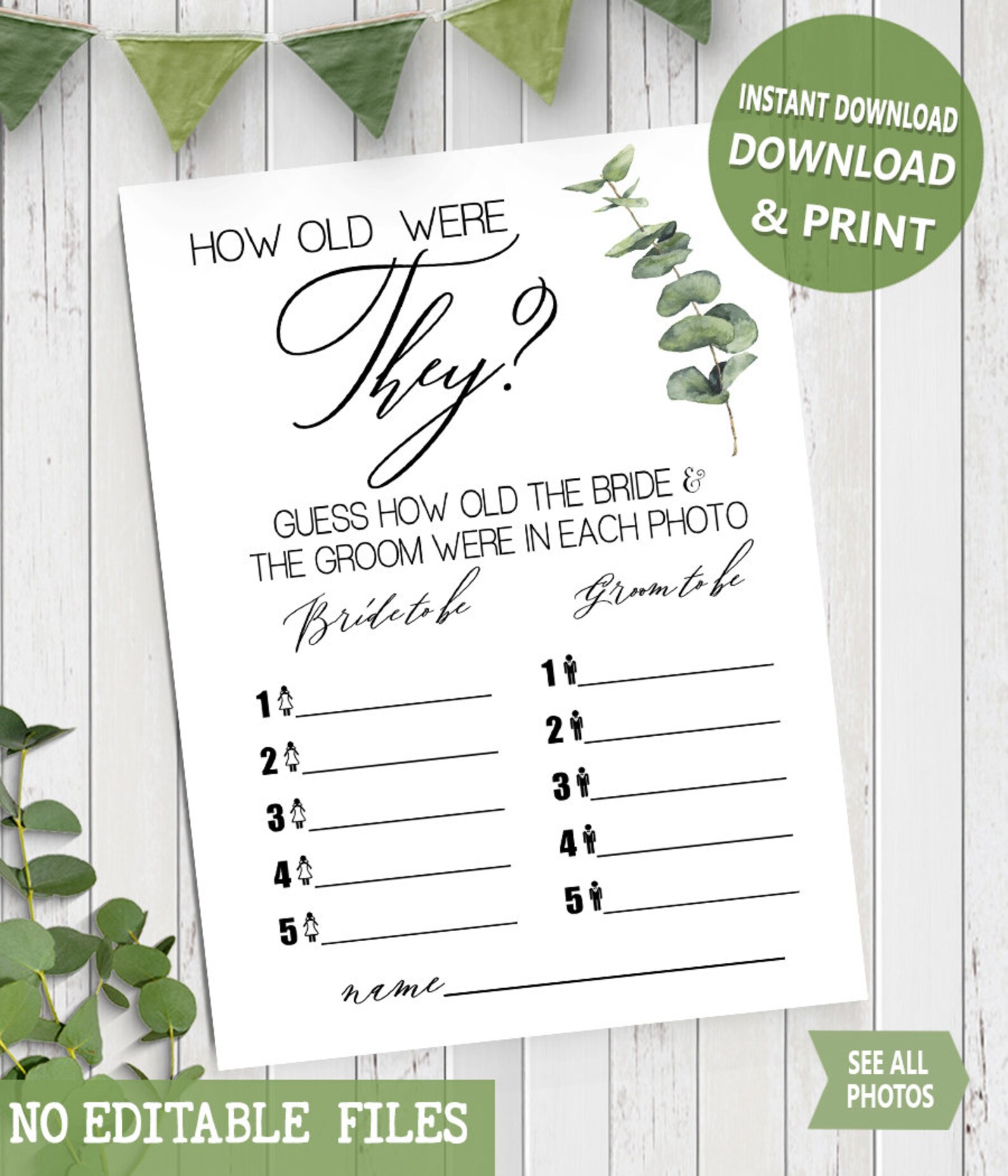 How Old Were They Game Guess Their Age Bridal Shower Activity Game ...