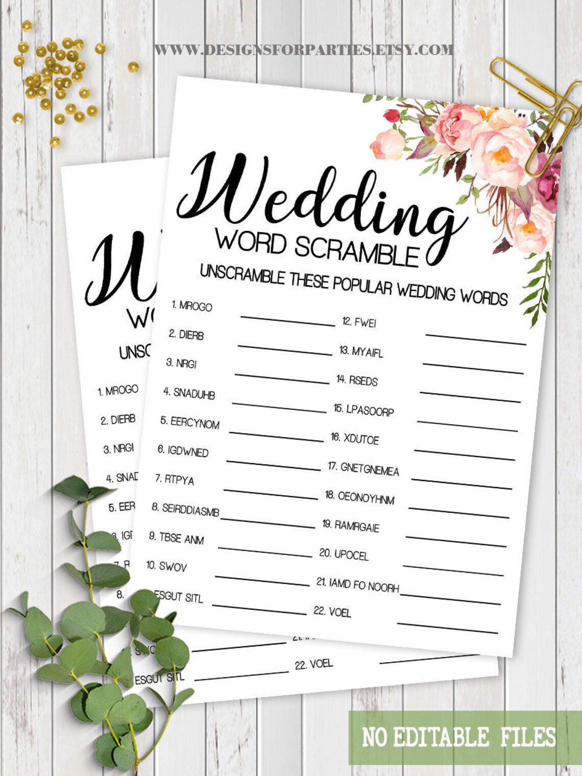 Wedding word scramble game bridal shower activity game pink | Etsy