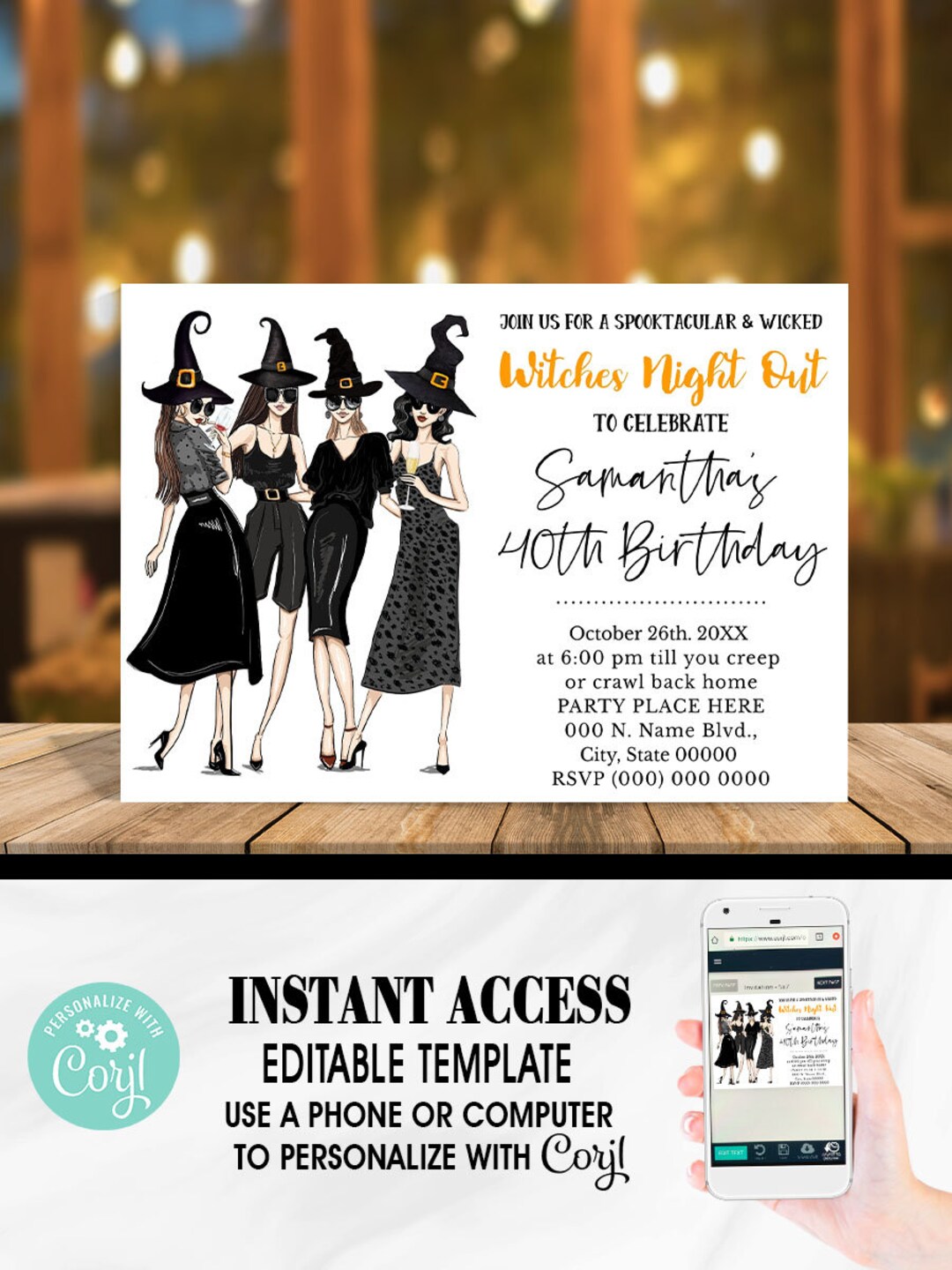 Drink up Witches Birthday Invitation Girls Night Out Halloween Witch ...