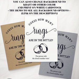 Guess How Many Rings Game Bridal Shower Editable Game White Back or ...
