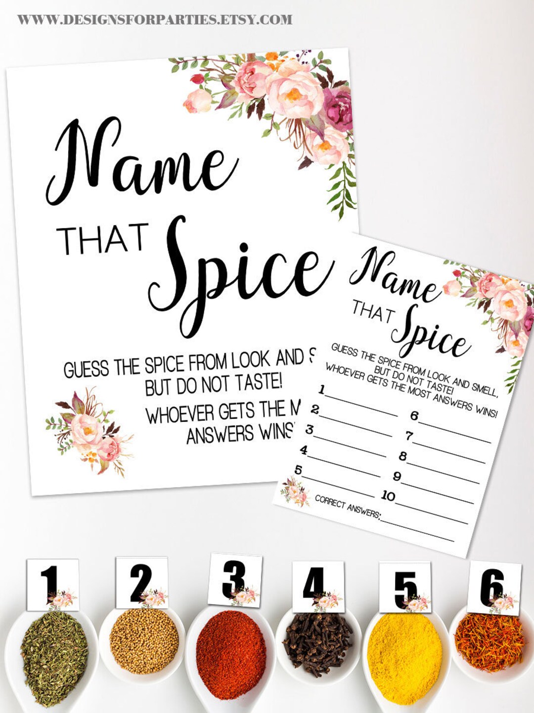 Guess the Spice Game Bridal Shower Activity Name the Spice Pink Flowers ...