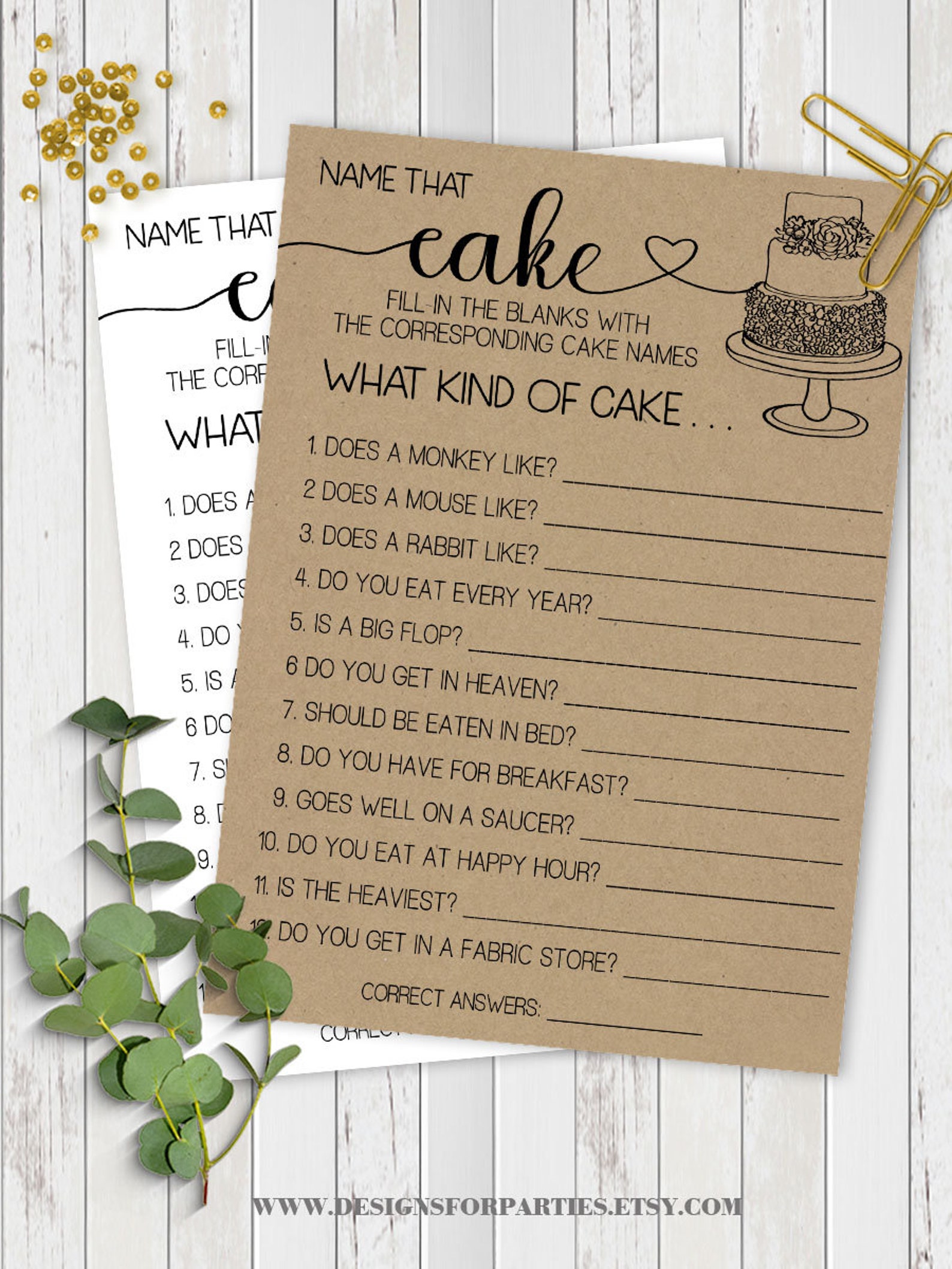 Name That Cake Game Bridal Shower Activity Game Guess Cake - Etsy